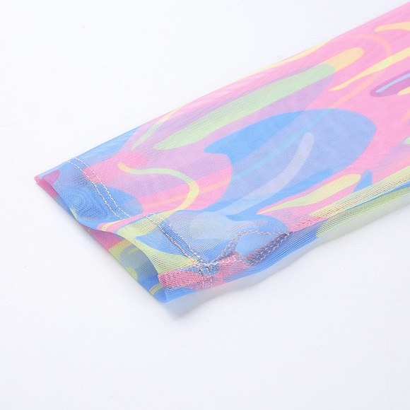 Tops | Colorful Trippy Long Sleeve Sheer Bodysuit | Poshmark